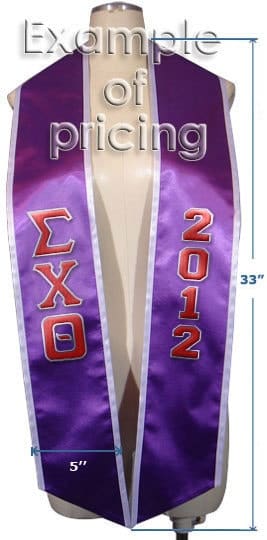 Pricing embroidered deluxe greek graduation sashes - Graduationstoles.net